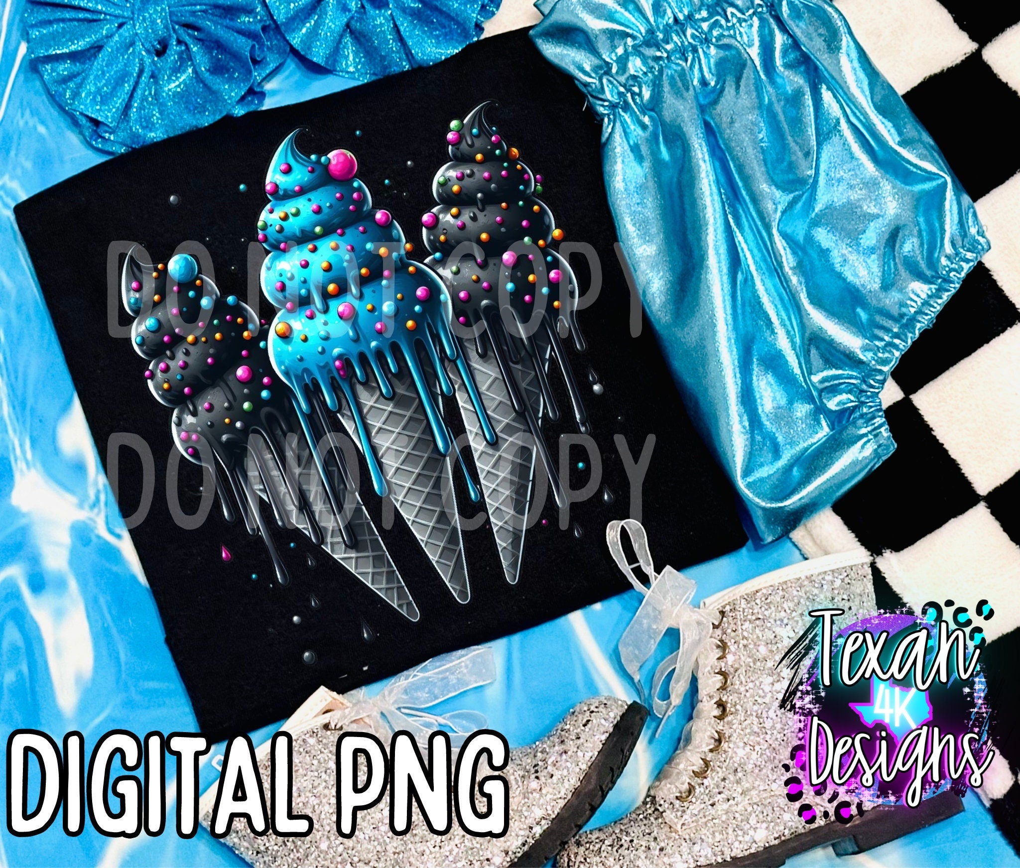 spooky blue and black ice cream cones- DIGITAL PNG – Texan 4K Designs