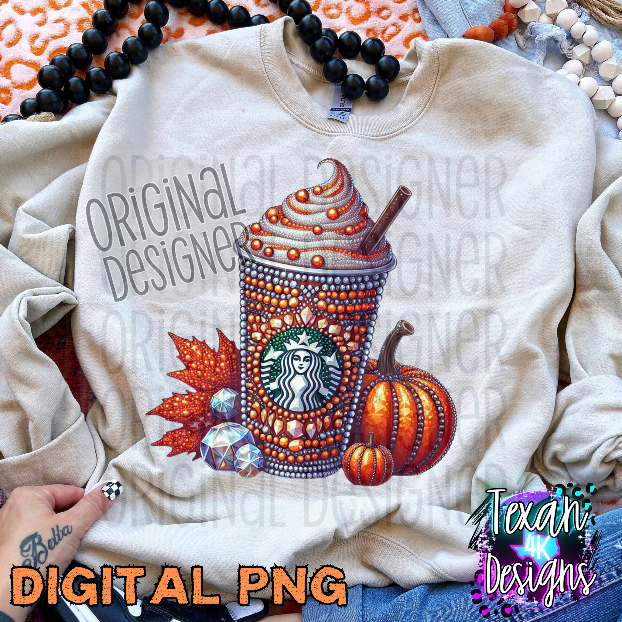 Bling fall pumpkin iced coffee - DIGITAL PNG – Texan 4K Designs